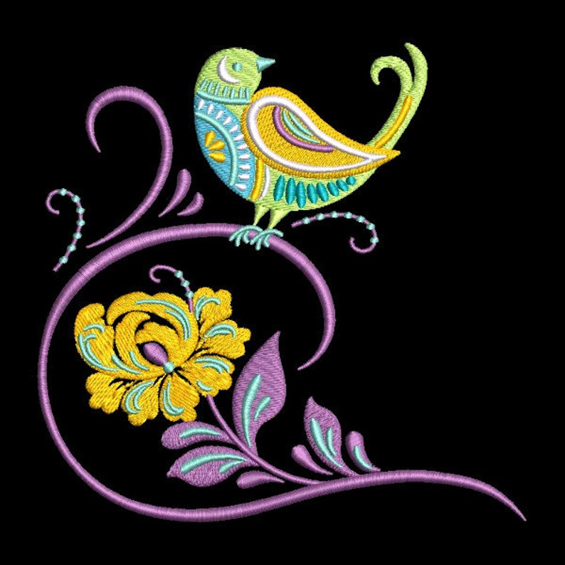 FOLK ART BIRDS 4inch 10 Machine Embroidery Designs Instant - Etsy