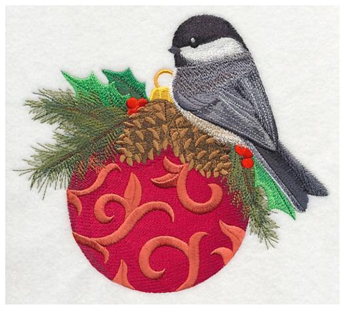CHRISTMAS CHICKADEE on ORNAMENT Machine Embroidery Quilt - Etsy Australia