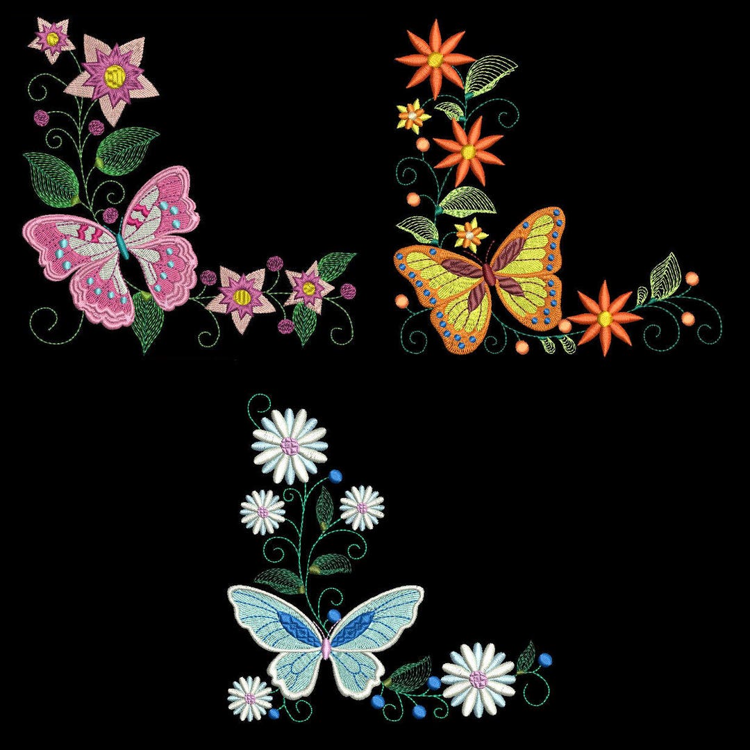 FLUTTERBY CORNERS (6inch) - 10 Machine Embroidery Designs Instant ...