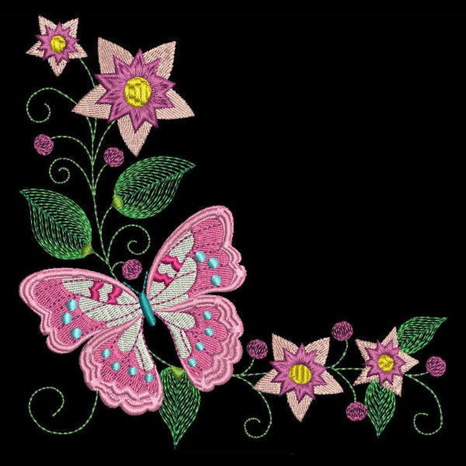 FLUTTERBY CORNERS (6inch) - 10 Machine Embroidery Designs Instant ...