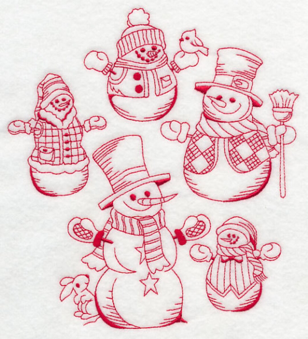 BEST DRESSED SNOWMAN Collage (redwork) - Machine Embroidery Quilt Block ...