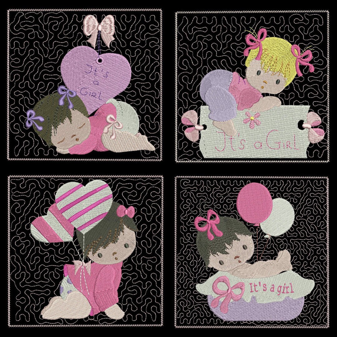 ITS A GIRL Quilt Blocks 5inch 12 Machine Embroidery Designs Instant ...