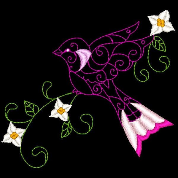 VINTAGE CURLY BIRDS 4inch 10 Machine Embroidery Designs | Etsy