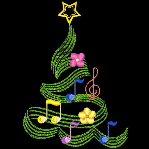 MUSICAL CHRISTMAS TREES 4inch 10 Machine Embroidery | Etsy