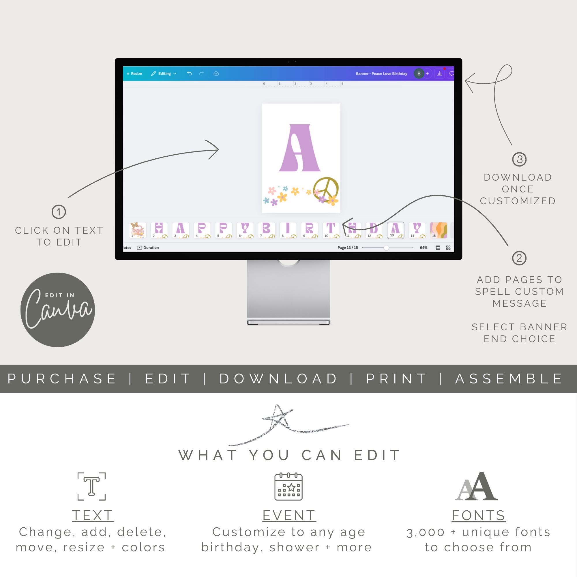 Editable Groovy Banner Groovy Digital Banner Retro Printable Party ...