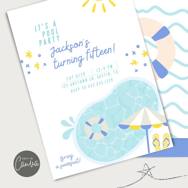 Editable Pool Party Birthday Invitation Pool Party Digital Invitation ...