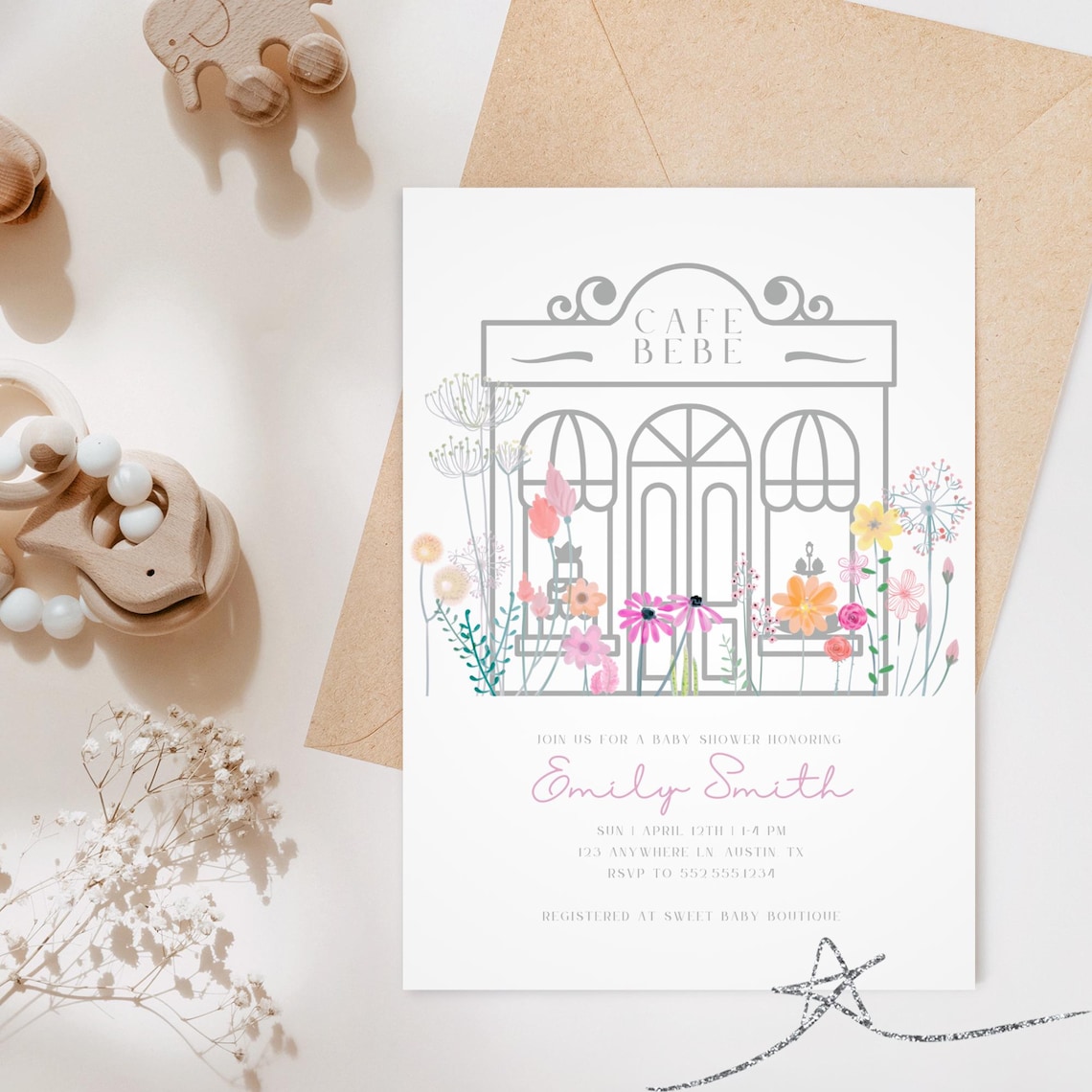 Editable Cafe Bebe Baby Shower Invitation Cafe Baby Shower Digital ...