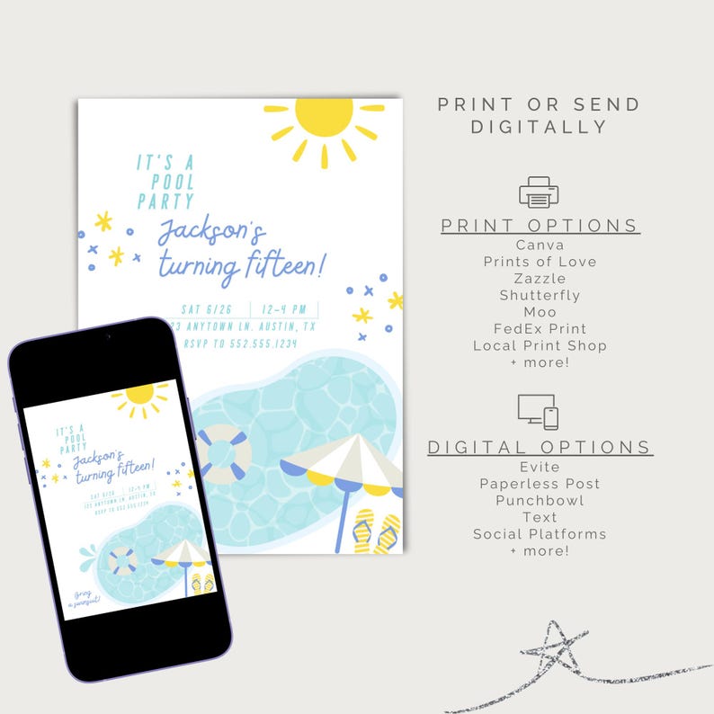 Editable Pool Party Birthday Invitation Pool Party Digital Invitation ...