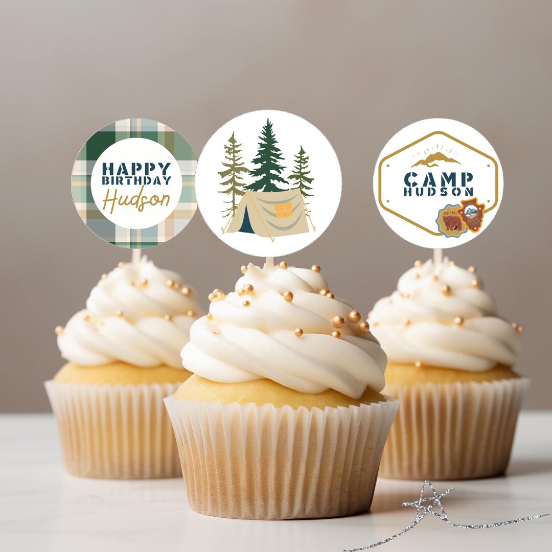 Editable Camp Cupcake Toppers Camp Party Digital Cupcake Toppers Camp ...