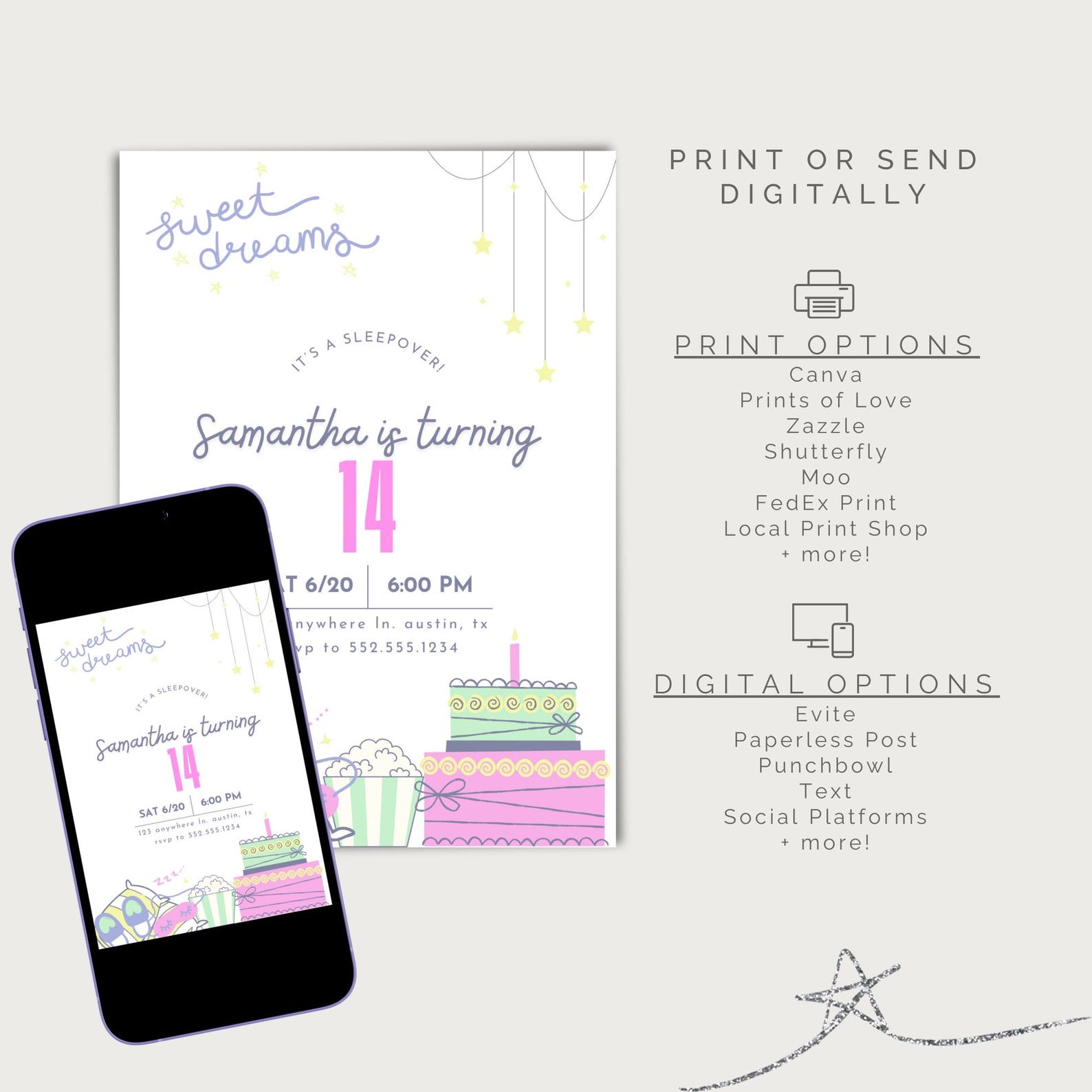 Editable Sleepover Birthday Invitation Sleepover Party Digital ...