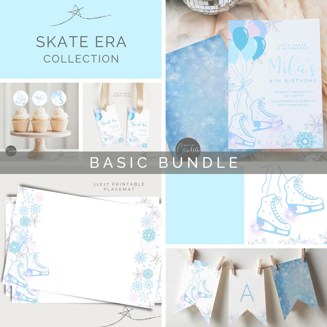 Editable Ice Skate Invitation Bundle Ice Skate Party Digital Bundle ...