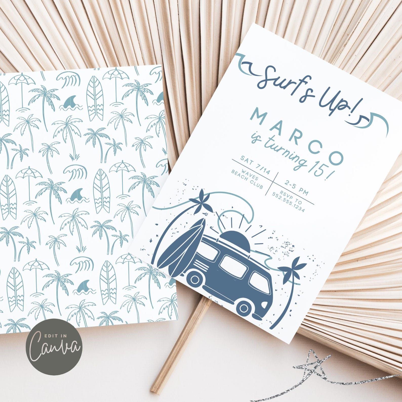 Editable Surf Birthday Invitation Surf Party Digital Invitation Surf's ...