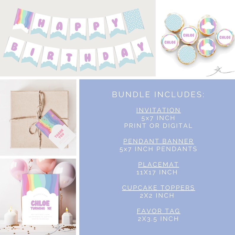 Editable Rainbow Invitation Bundle Rainbow Party Digital Bundle Rainbow ...