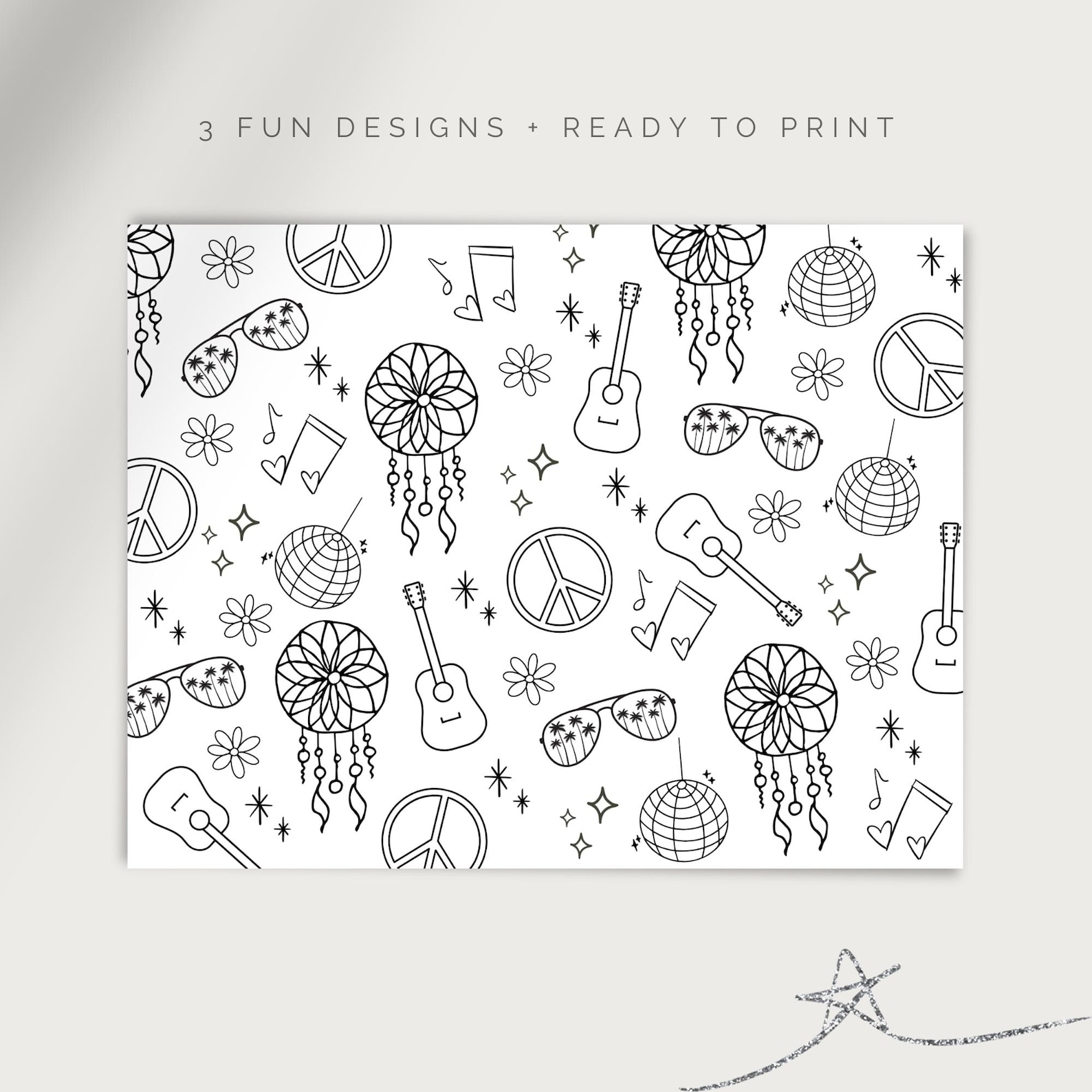 Festival Coloring Pages Boho Party Digital Coloring Page Music Festival ...