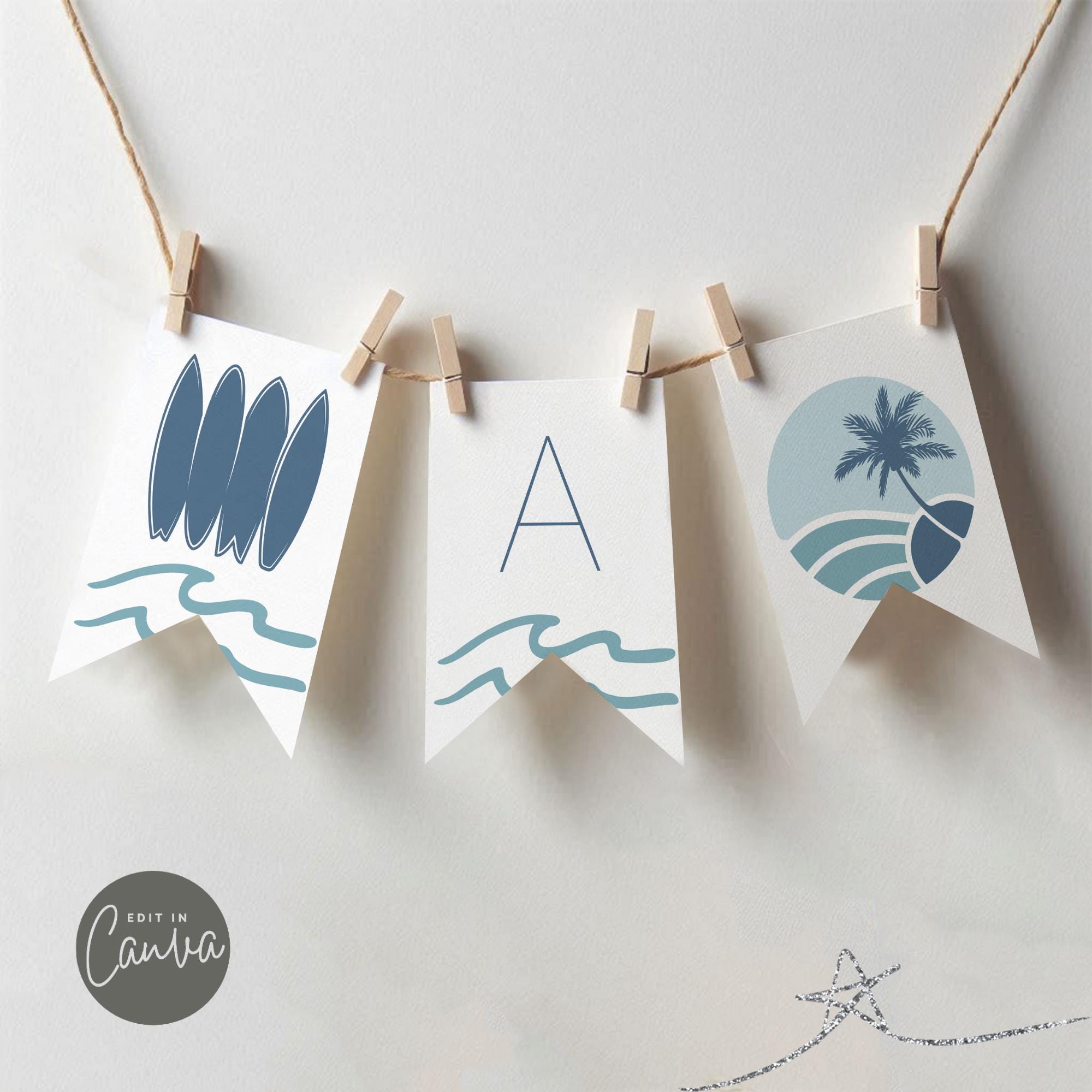 Editable Surf Cupcake Toppers Surf Party Digital Cupcake Toppers Surfer ...