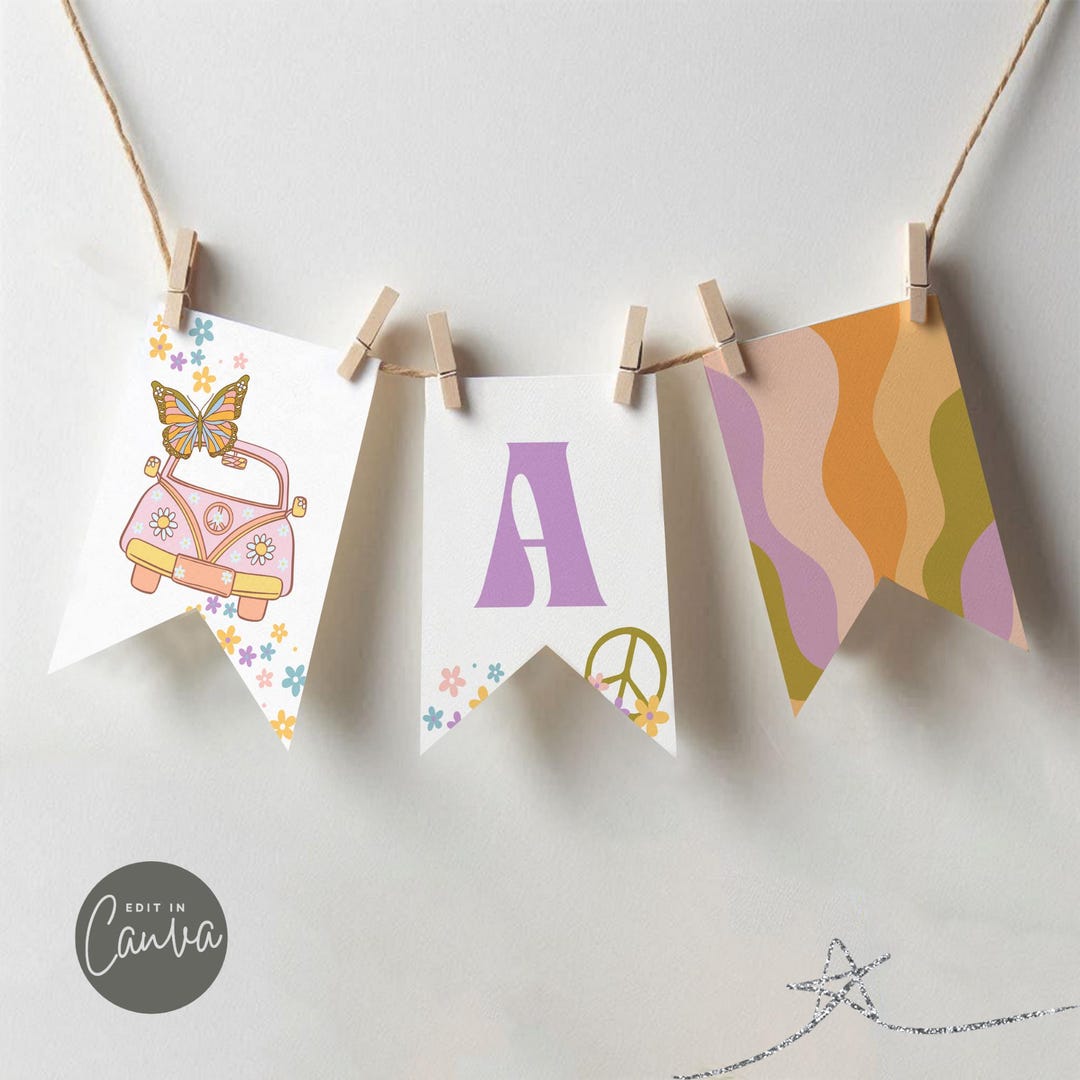 Editable Groovy Banner Groovy Digital Banner Retro Printable Party ...