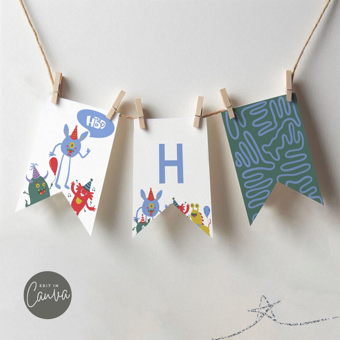 Editable Monster Banner Monster Party Digital Banner Monster Bash Party ...