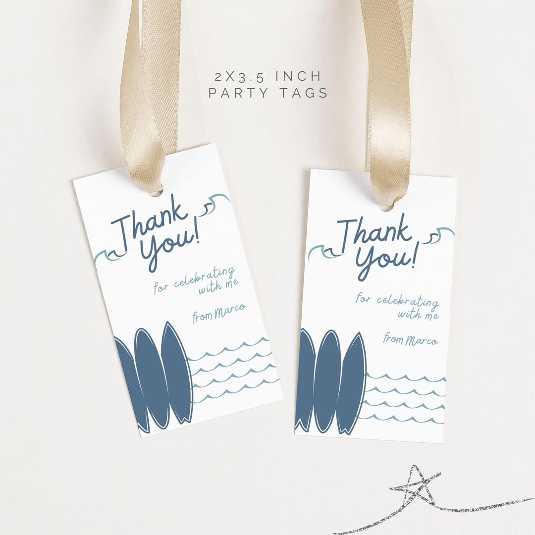 Editable Surf Favor Tag Surf Party Digital Thank You Tag Surfs up Party ...