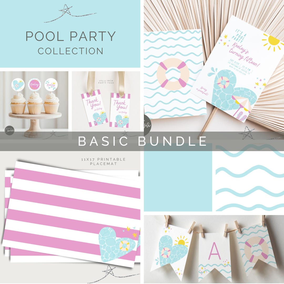 Editable Pool Party Invitation Bundle Pool Party Digital Bundle Summer ...