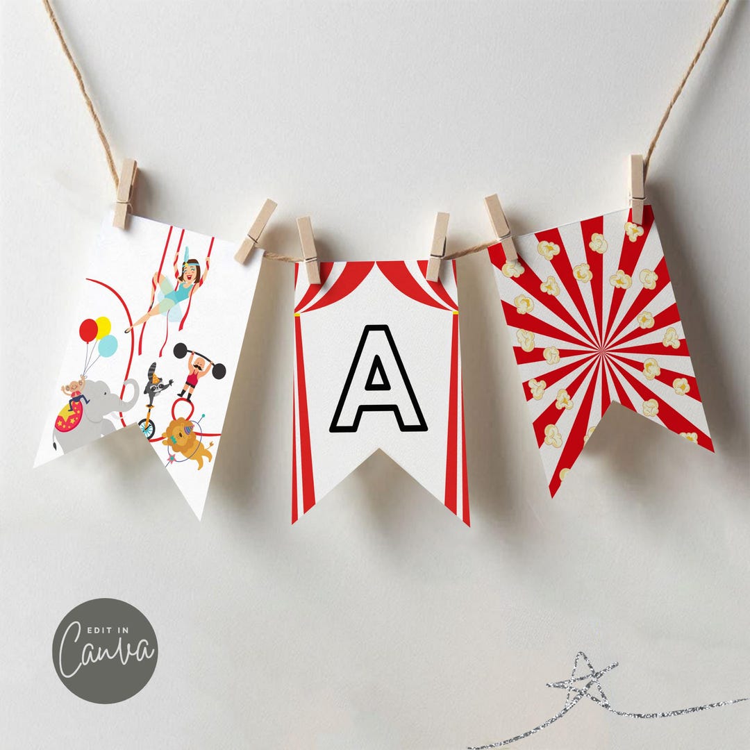 Editable Circus Banner Circus Party Digital Pendant Banner Big Top ...