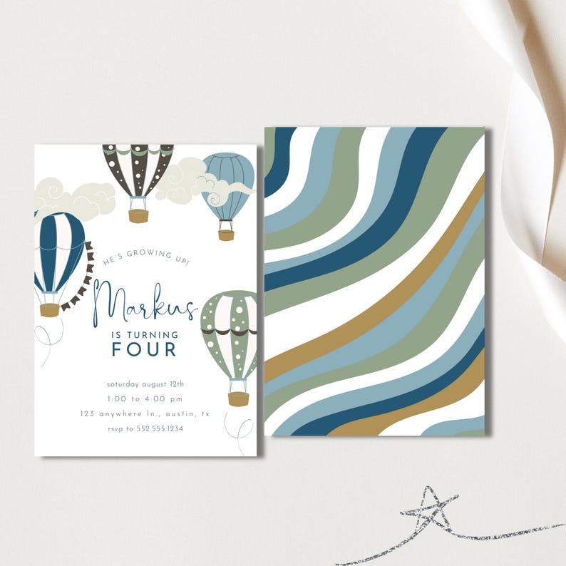 Editable Hot Air Balloon Birthday Invitation Hot Air Balloon Party ...