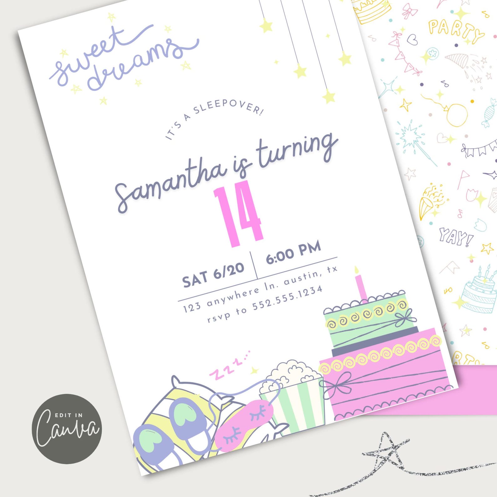Editable Sleepover Birthday Invitation Sleepover Party Digital ...