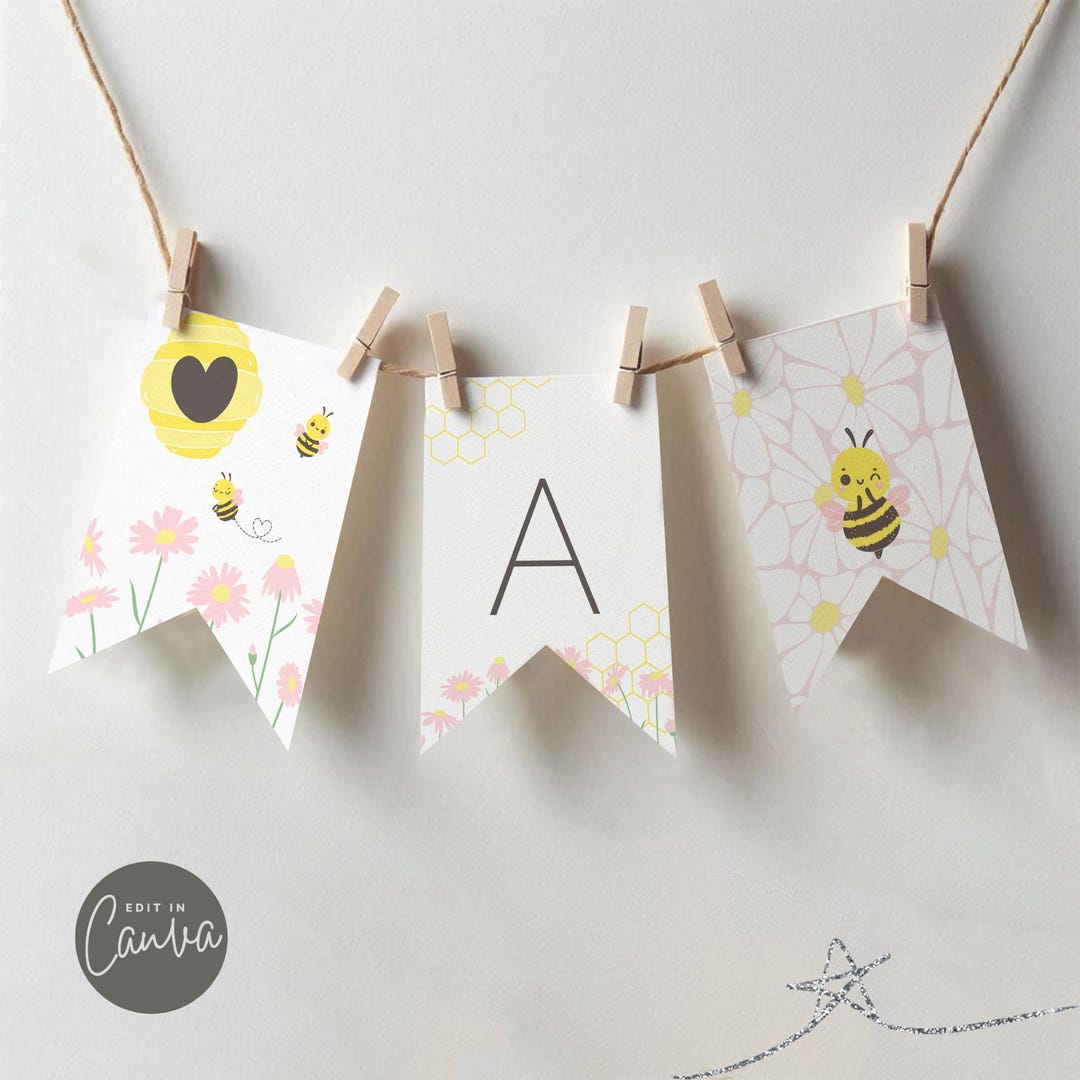Editable Bee Banner Bee Party Digital Banner Bumble Bee Printable Party ...