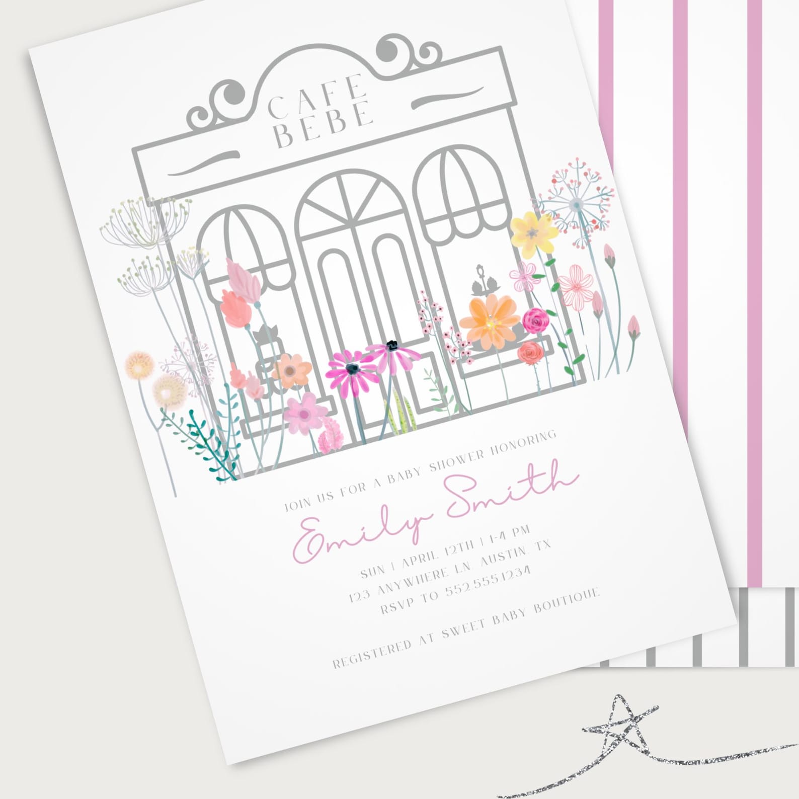 Editable Cafe Bebe Baby Shower Invitation Cafe Baby Shower Digital ...