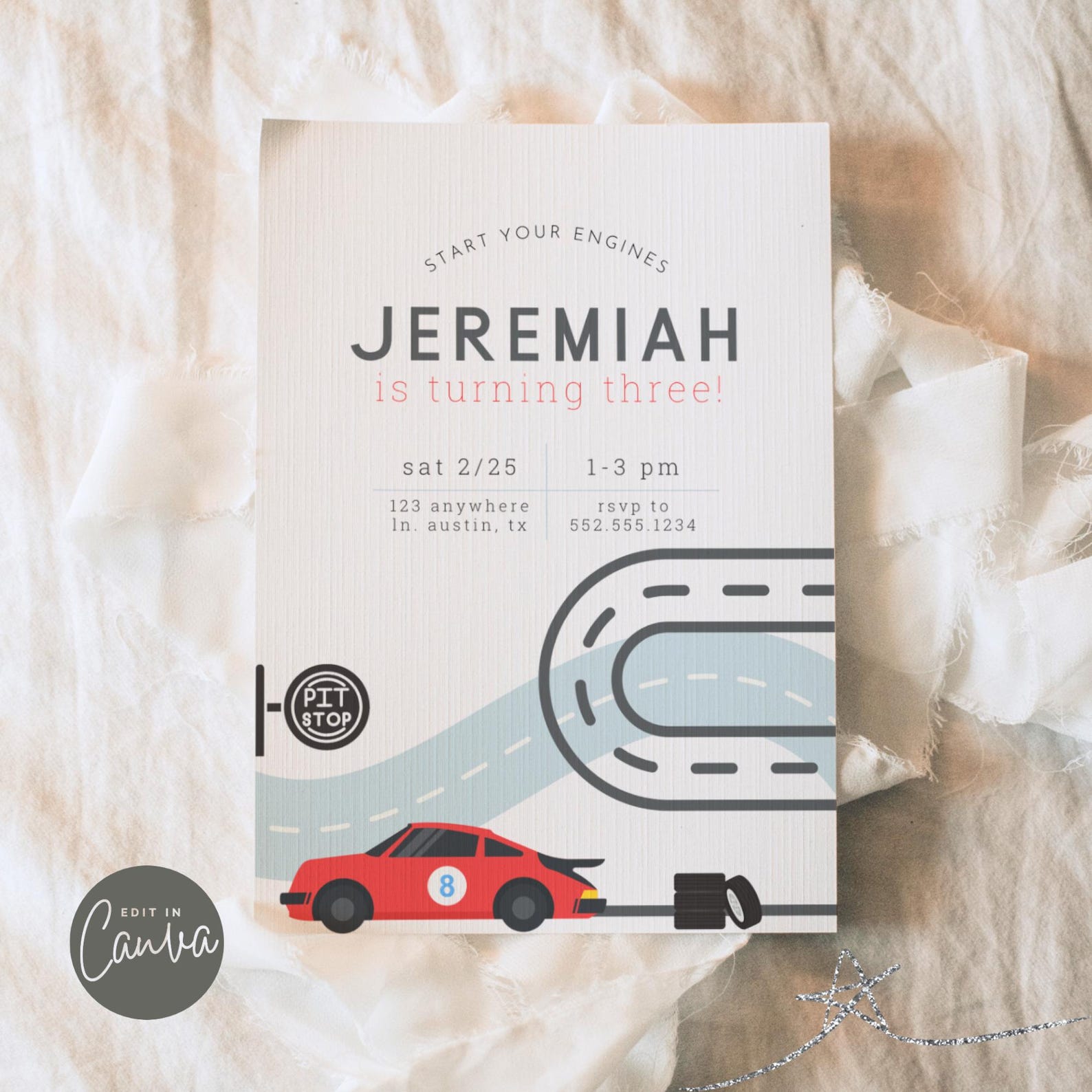 Race Car Placemat Race Car Party Digital Placemat Racing Placemat ...