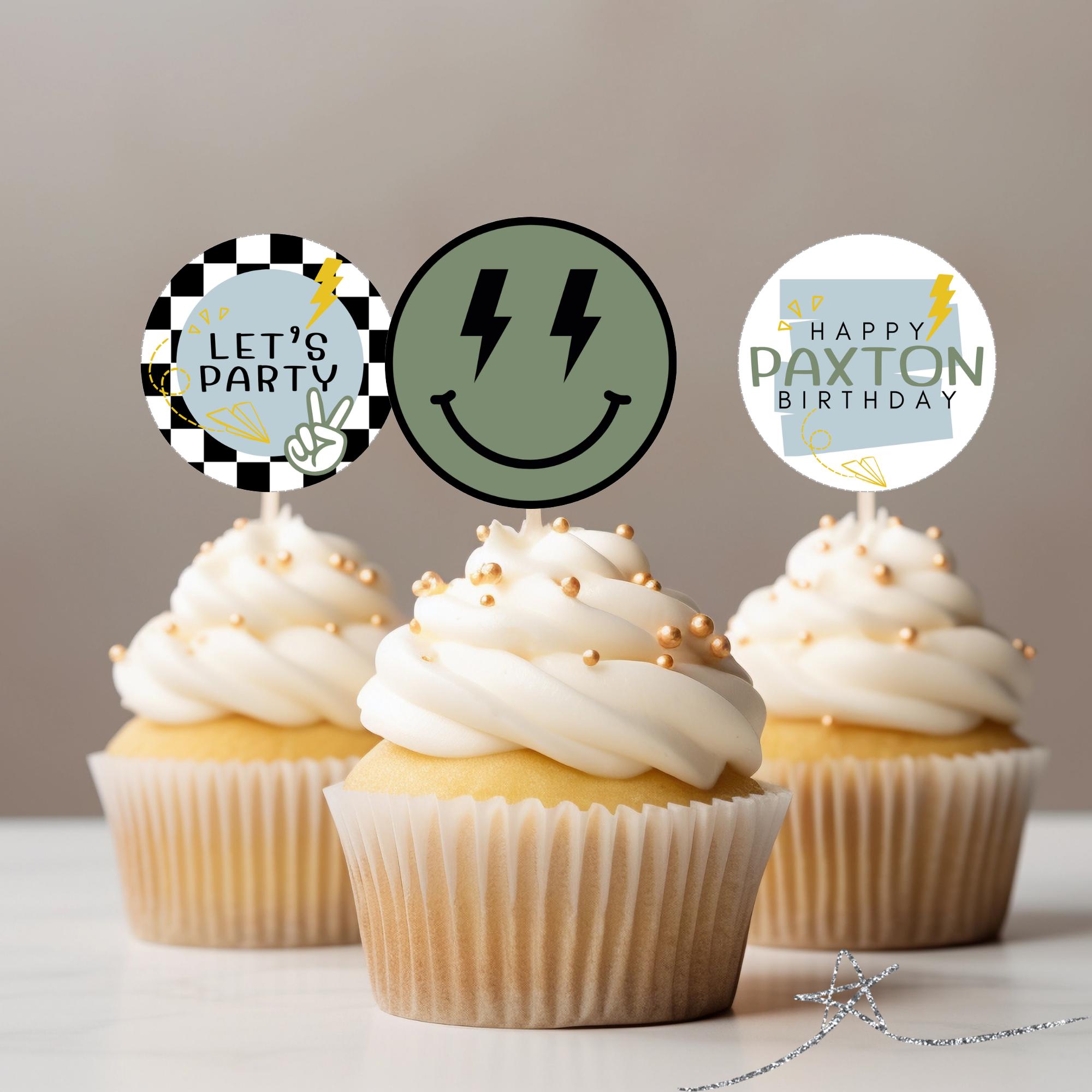 Editable Checkered Cupcake Toppers Checkered Party Digital Cupcake ...