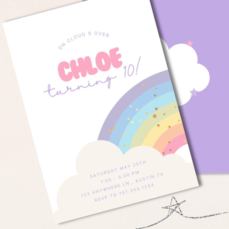 Editable Rainbow Birthday Invitation Rainbow Party Digital Invitation ...