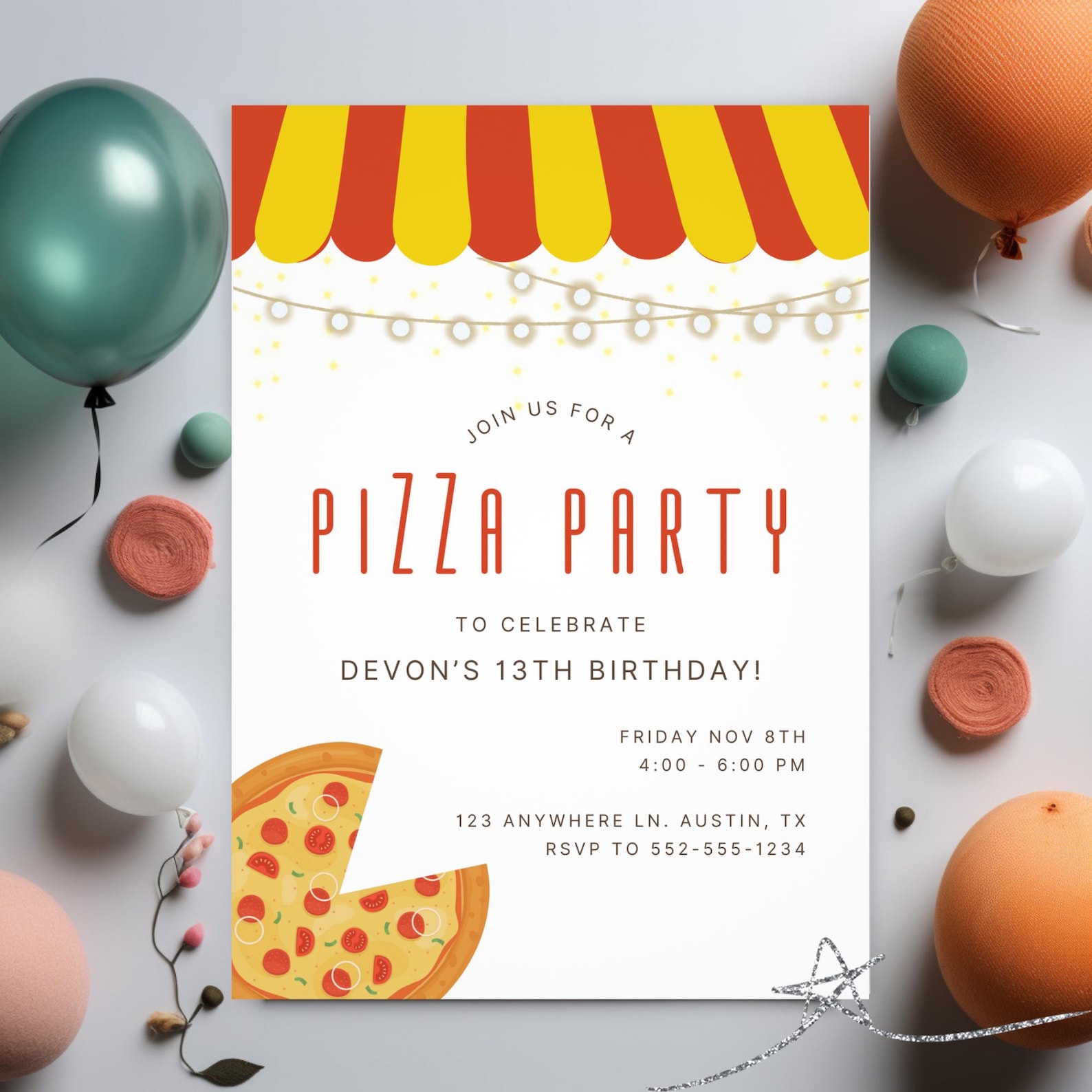 Editable Pizza Birthday Invitation Pizza Party Digital Invitation ...