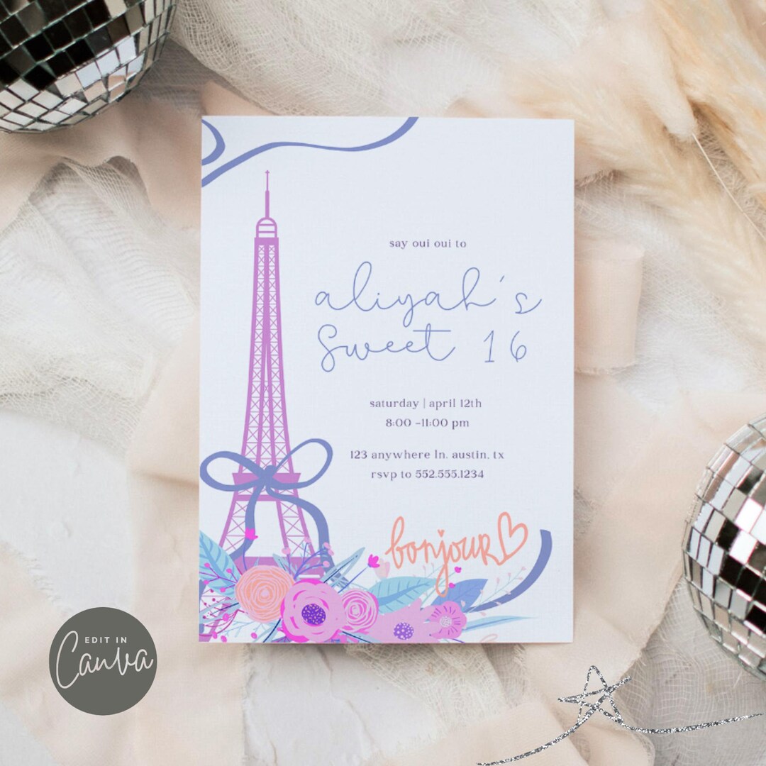 Editable Paris Birthday Invitation Parisian Invitation Eiffel Tower ...