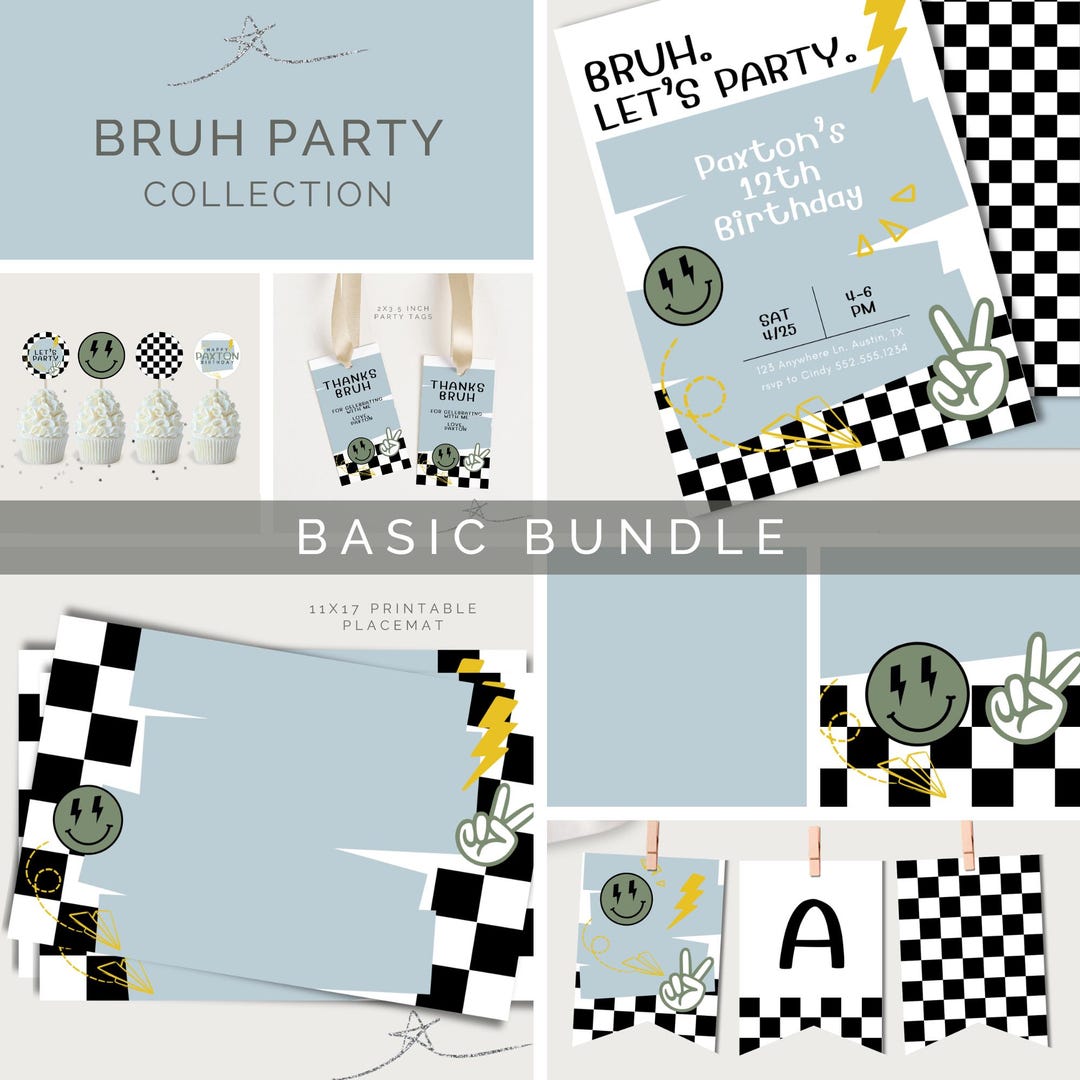 Editable Checkered Invitation Bundle Checkered Party Digital Cool Dude ...