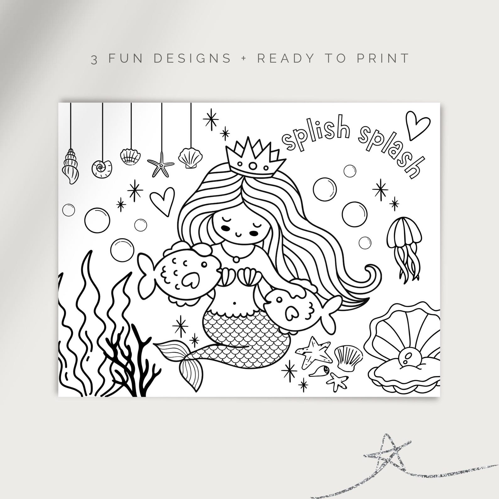 Mermaid Coloring Pages Mermaid Party Coloring Pages Under the Sea Party ...