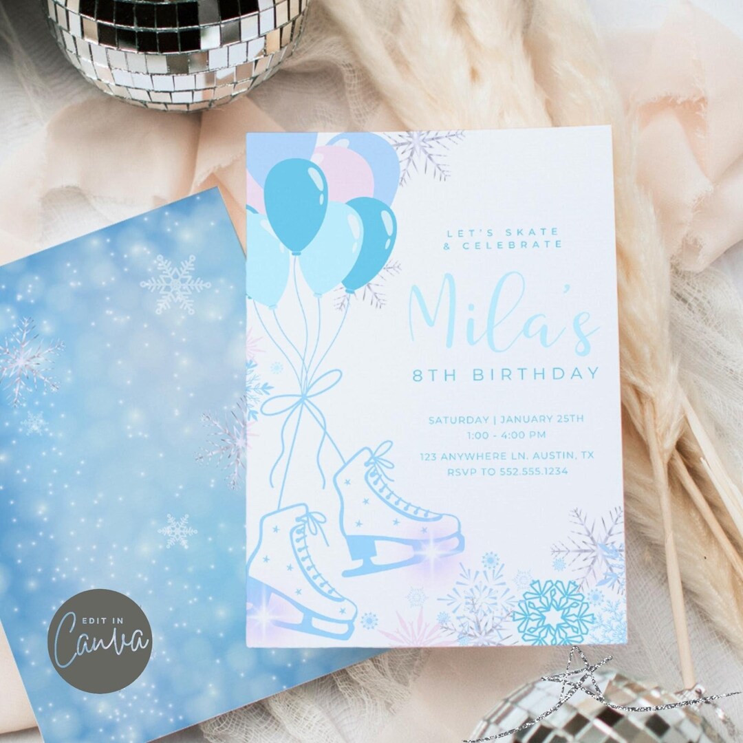 Editable Ice Skate Birthday Invitation Ice Skate Party Digital ...