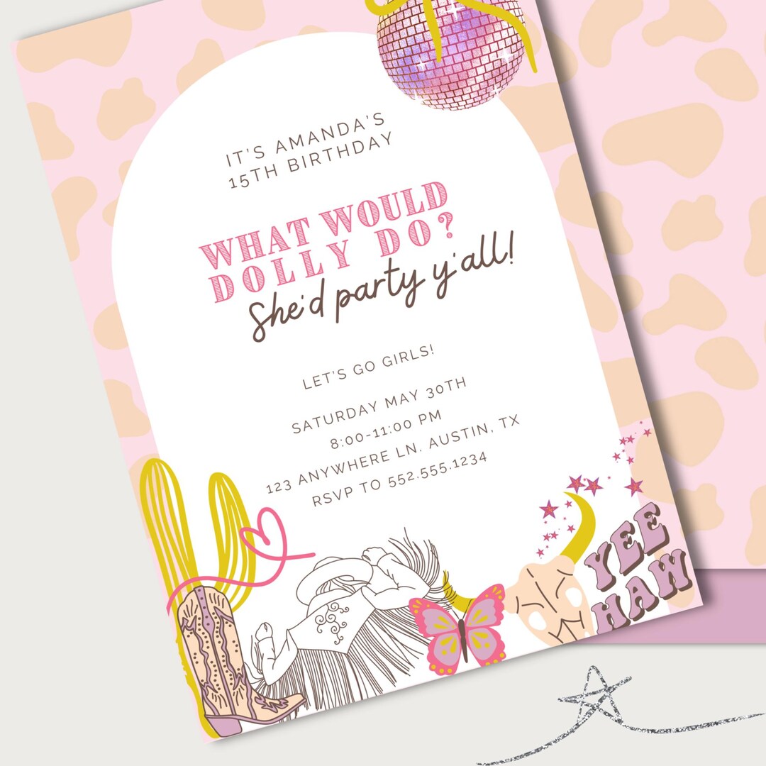 Editable Dolly Parton Birthday Invitation Dolly Parton Party Digital ...