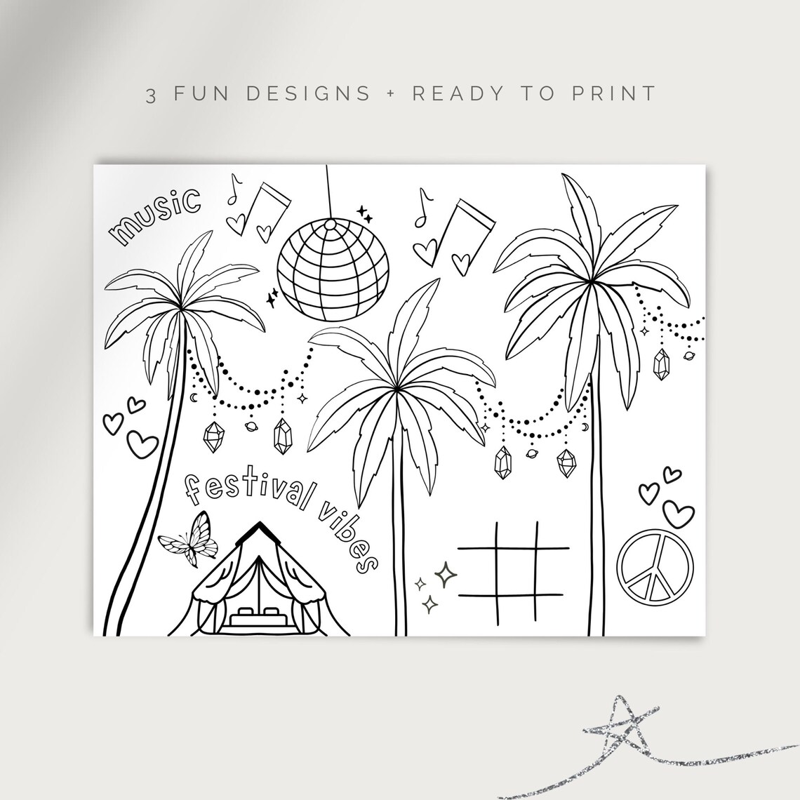 Festival Coloring Pages Boho Party Digital Coloring Page Music Festival ...
