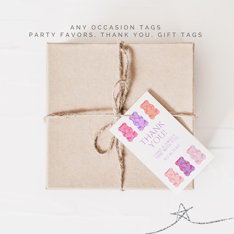 Editable Gummy Bear Favor Tag Gummy Bear Party Digital Thank You Card ...