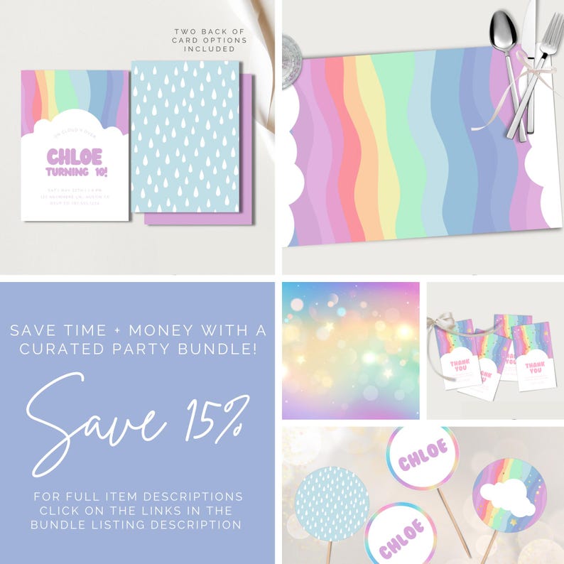 Editable Rainbow Invitation Bundle Rainbow Party Digital Bundle Rainbow ...
