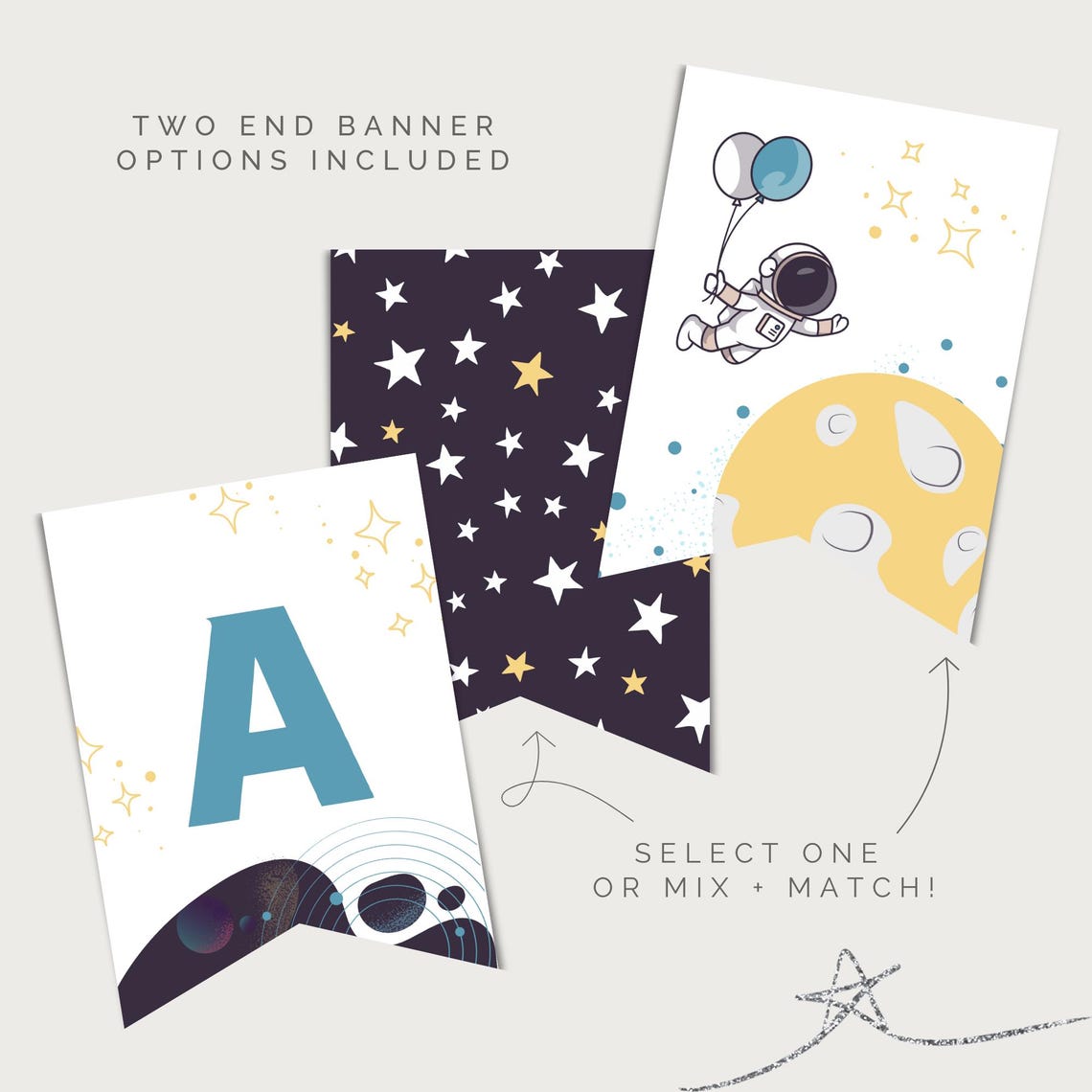 Editable Outer Space Banner Space Party Digital Banner Astronaut Party ...
