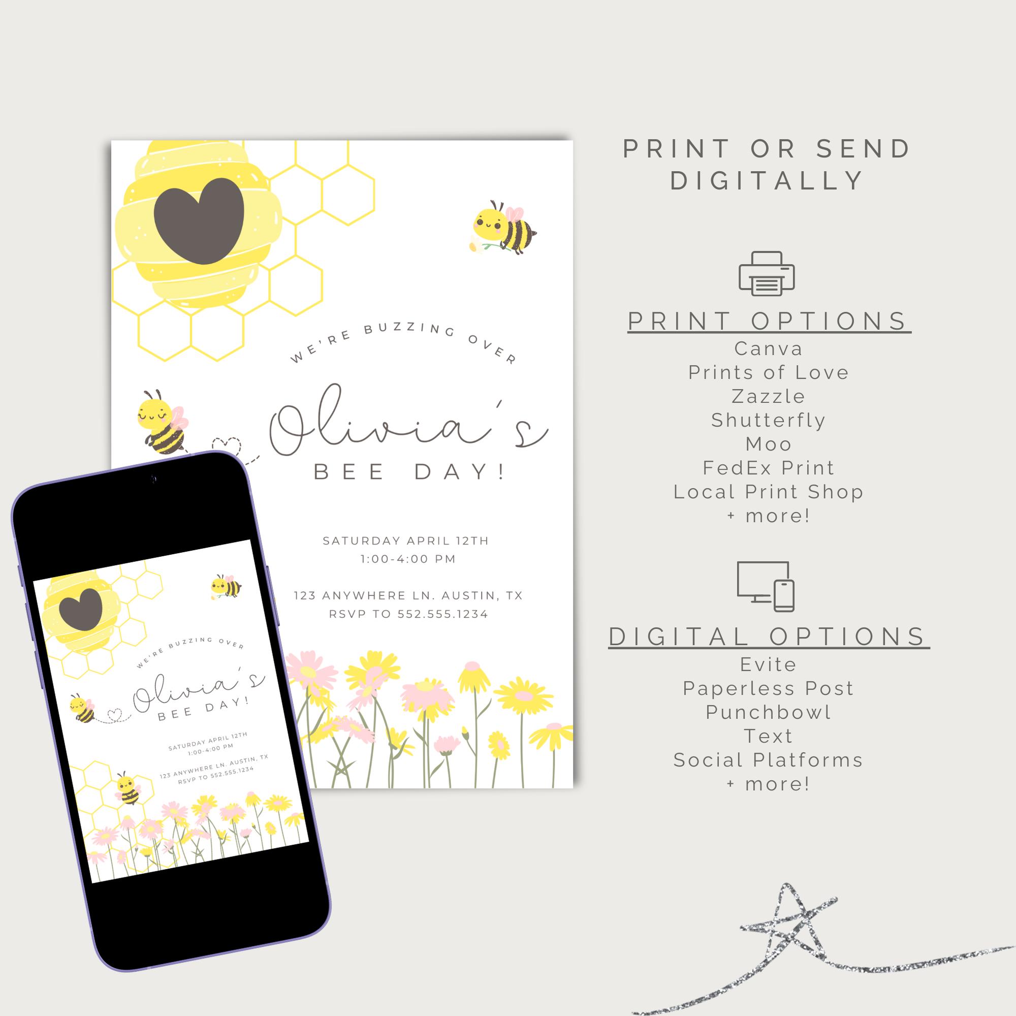 Editable Bee Birthday Invitation Bee Party Digital Invitation Bumble ...