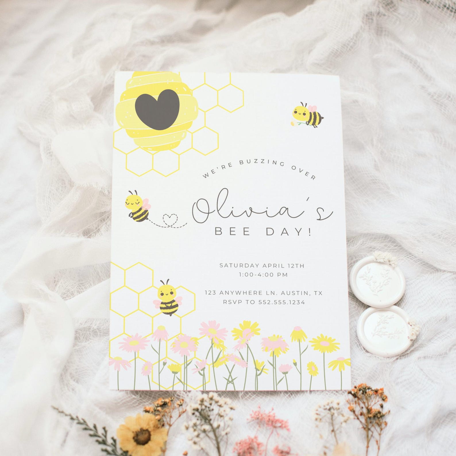 Editable Bee Birthday Invitation Bee Party Digital Invitation Bumble ...