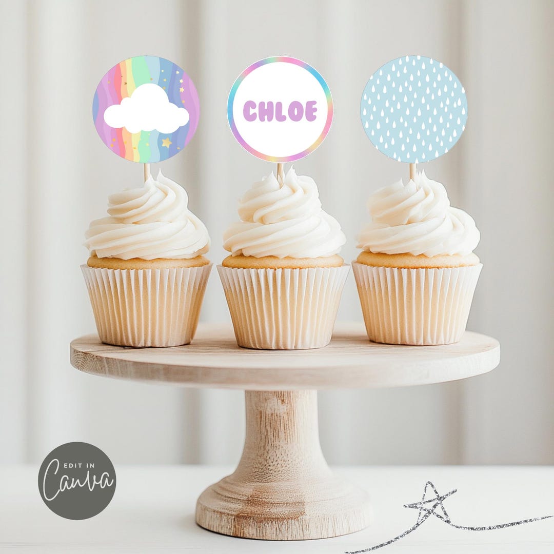 Editable Rainbow Cupcake Toppers Rainbow Party Digital Cupcake Toppers ...