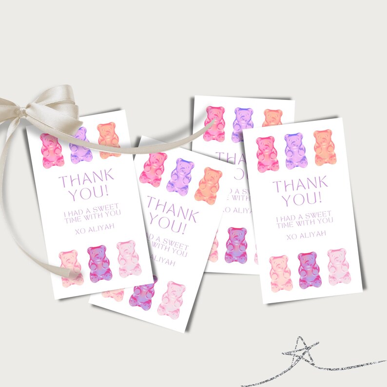 Editable Gummy Bear Favor Tag Gummy Bear Party Digital Thank You Card ...