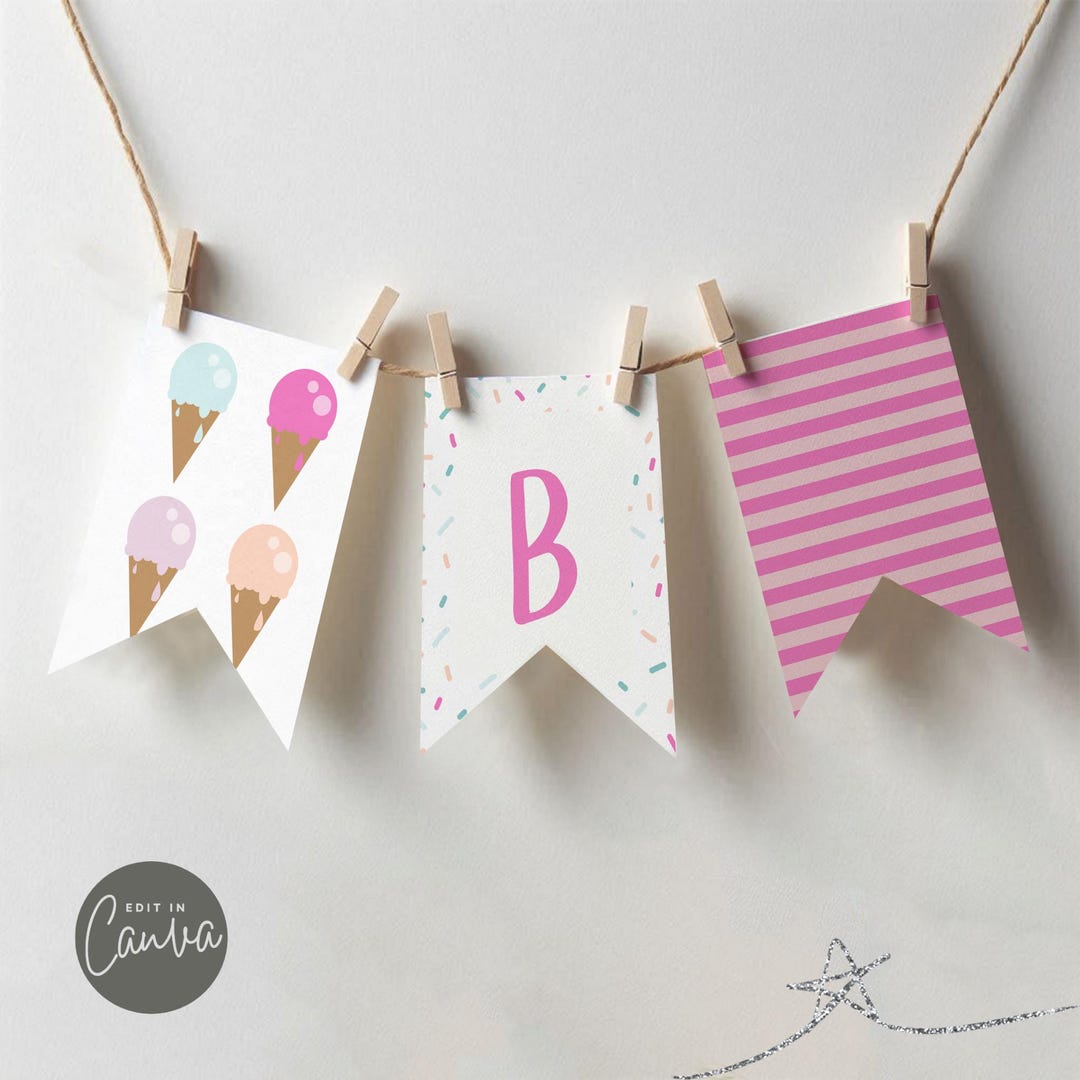 Editable Ice Cream Banner Ice Cream Party Digital Banner Icecream Party ...