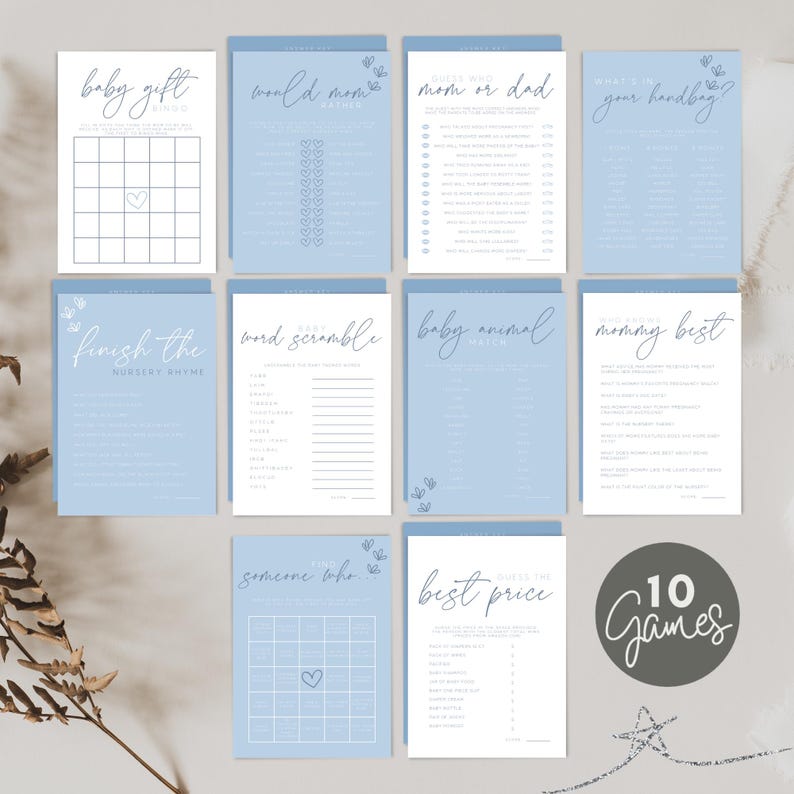 Blue Baby Shower Games Boy Baby Shower Printable Game Bundle Blue Baby ...