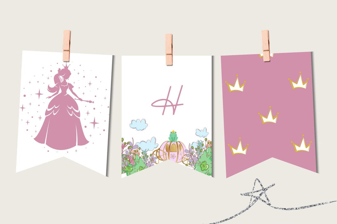 Editable Princess Pendant Banner Princess Party Digital Banner ...