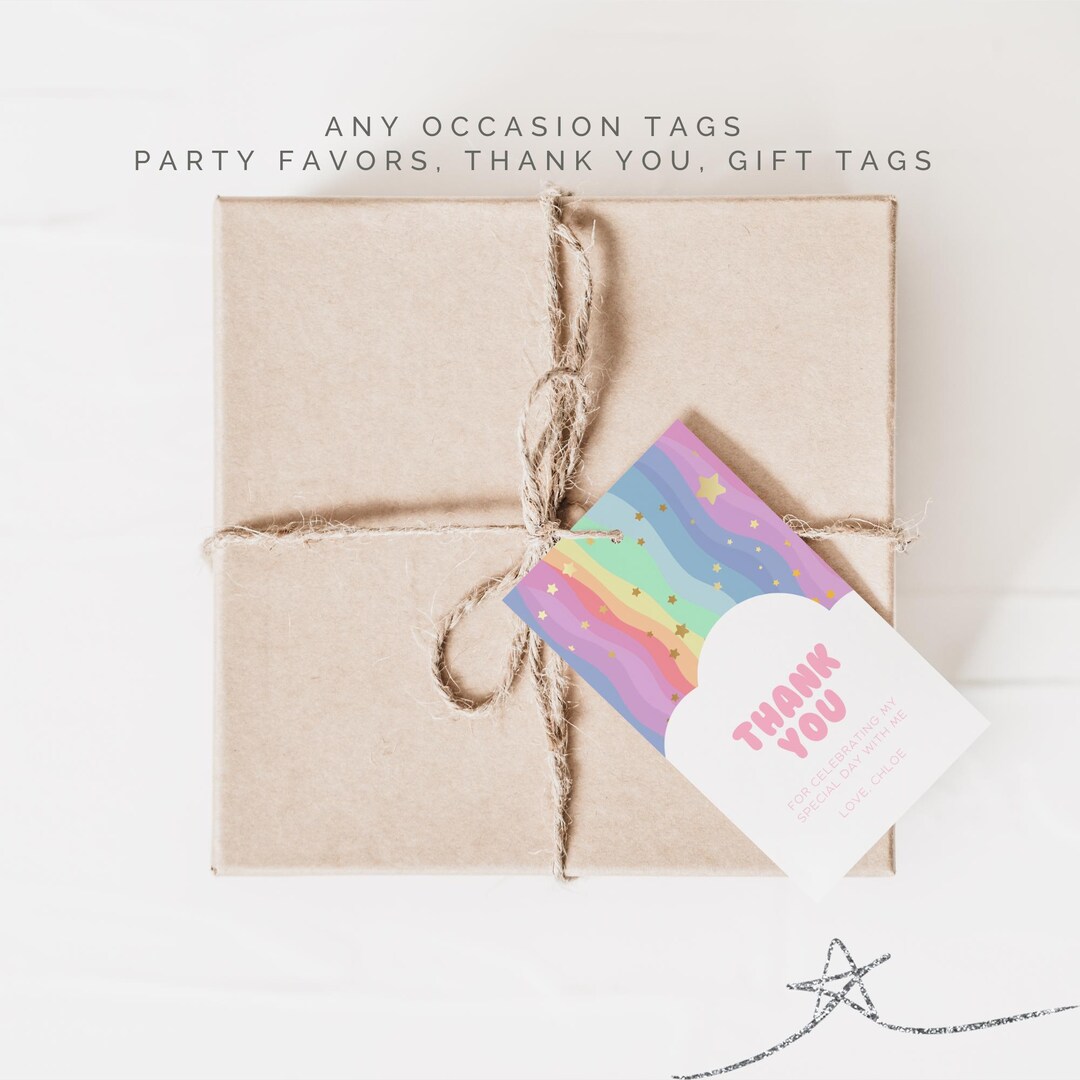 Editable Rainbow Favor Tag Rainbow Party Digital Thank You Tag Rainbow ...