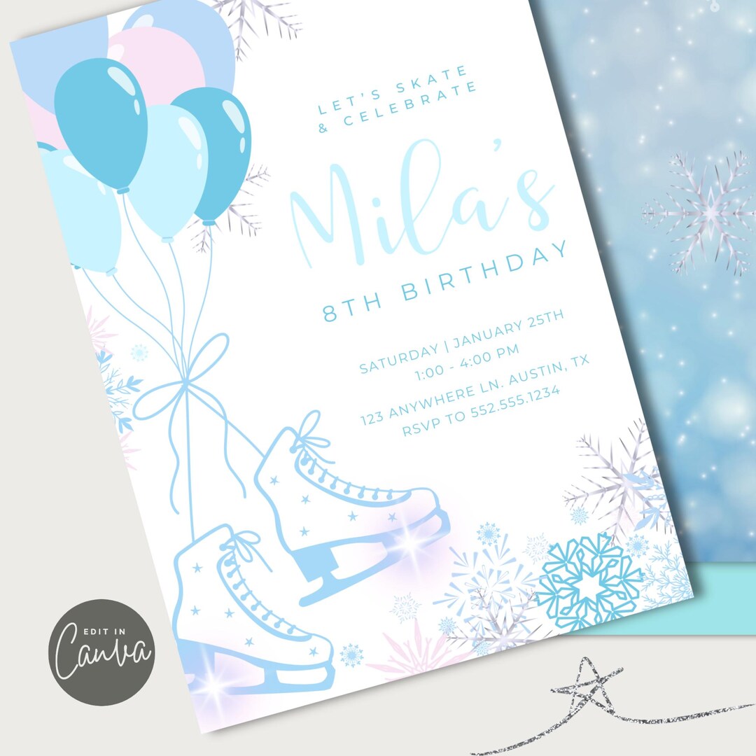 Editable Ice Skate Birthday Invitation Ice Skate Party Digital ...